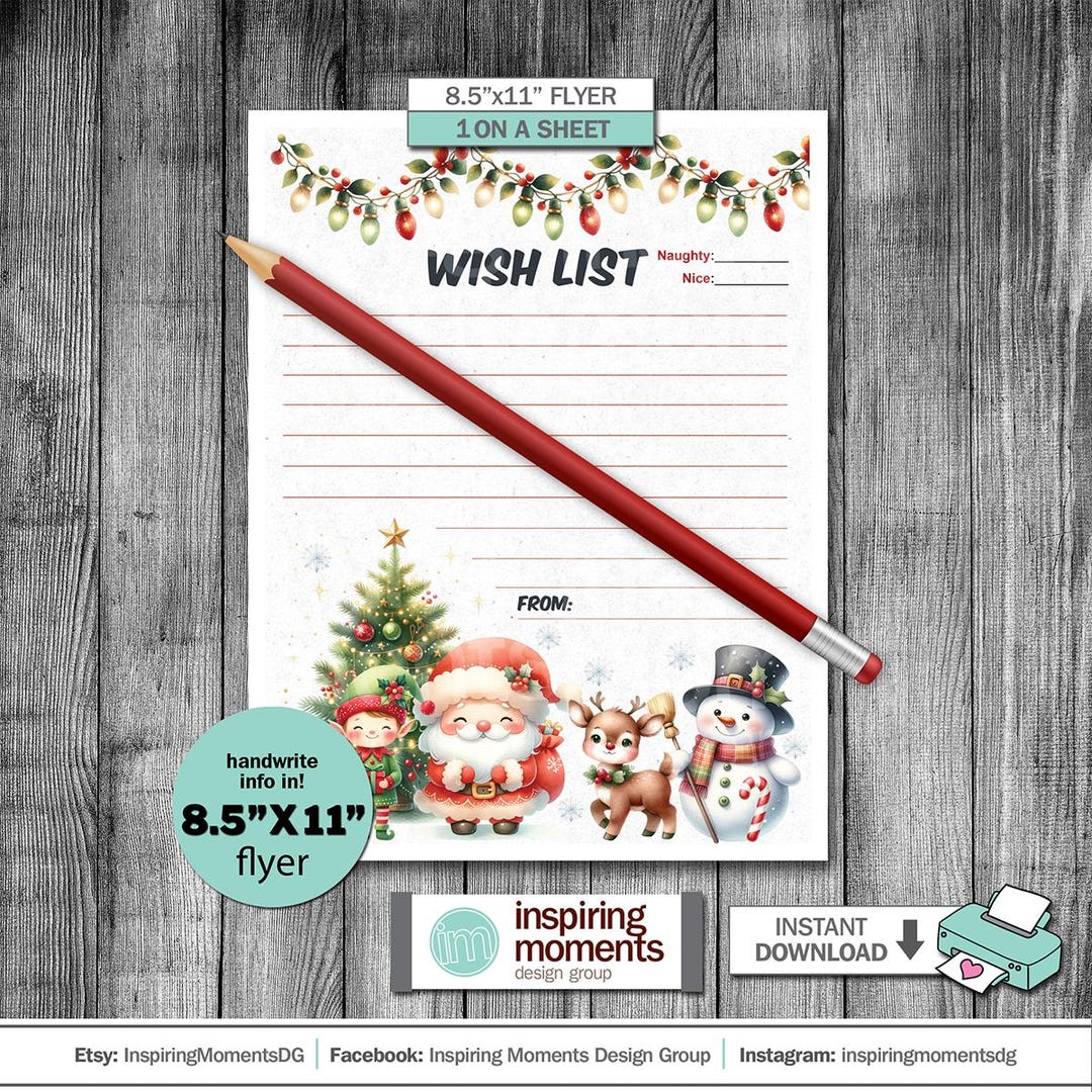 Christmas Wish List Flyer Printable, Holiday Wish List, Gift List, DIY ...