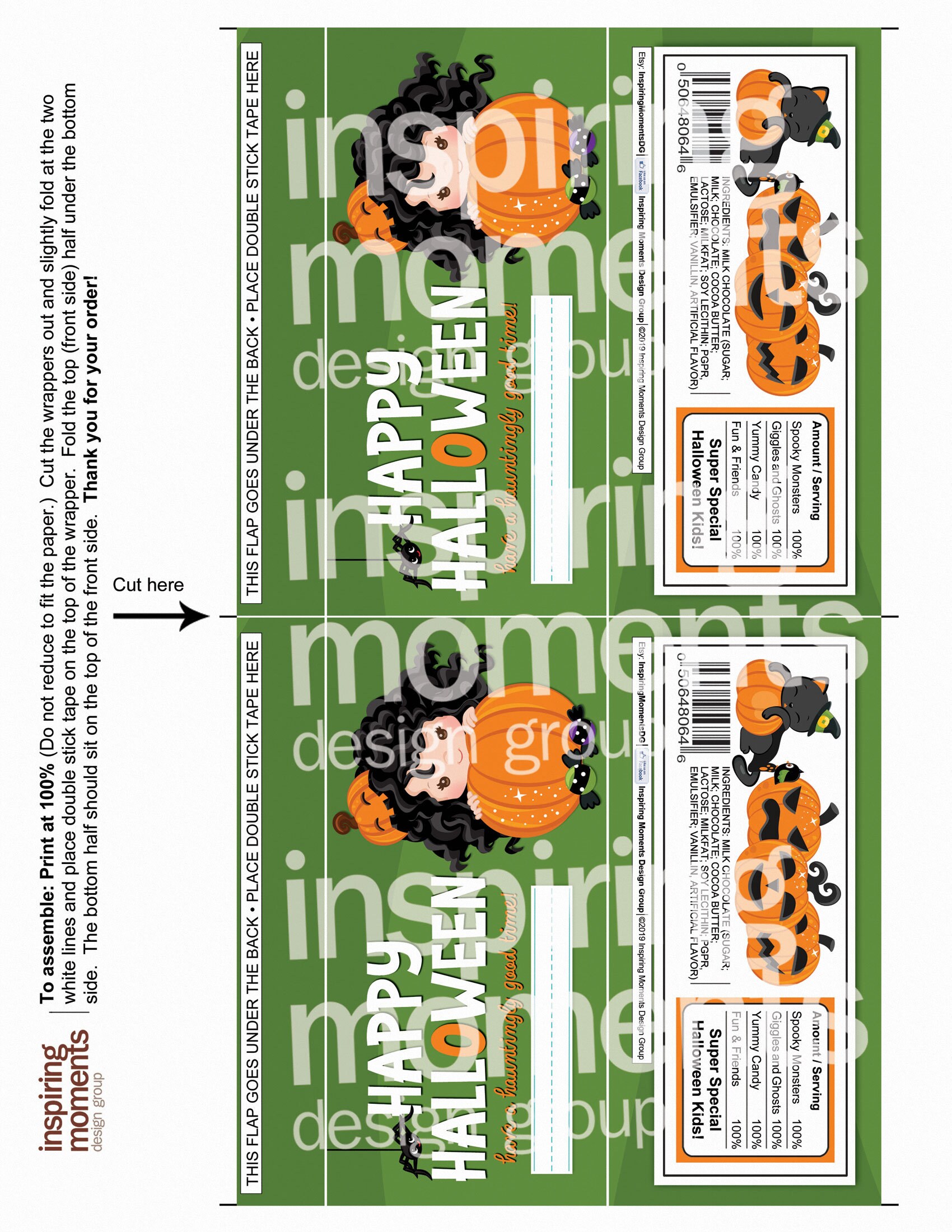 Halloween Girls Candy Bar Wrap Happy Halloween Thank You | Etsy