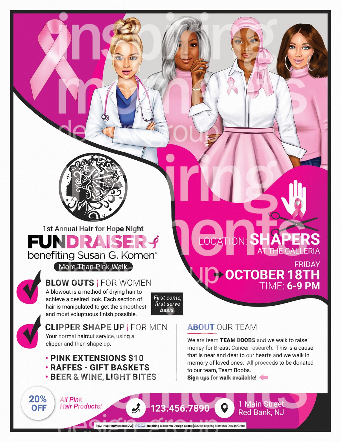 Breast Cancer Fundraiser Event Flyer Printable Hair Salon - Etsy
