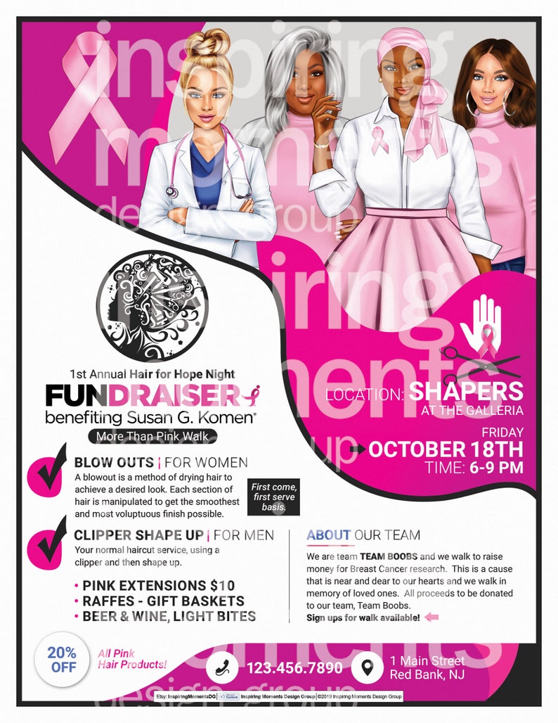 Breast Cancer Fundraiser Event Flyer Printable Hair Salon - Etsy