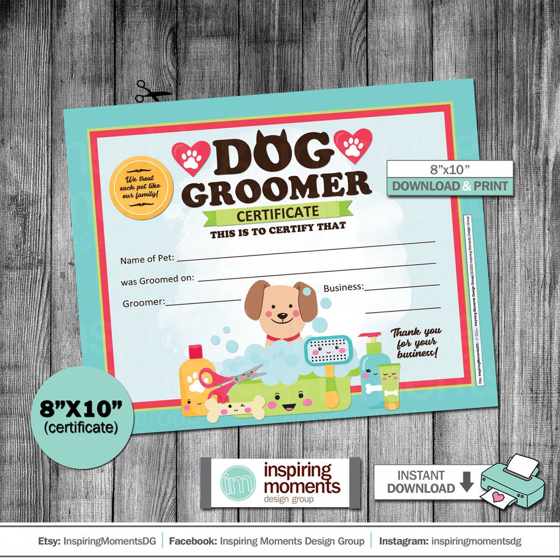 Dog Grooming First Haircut Certificate: 8x10 Pet Spa Print (PDF) - Etsy