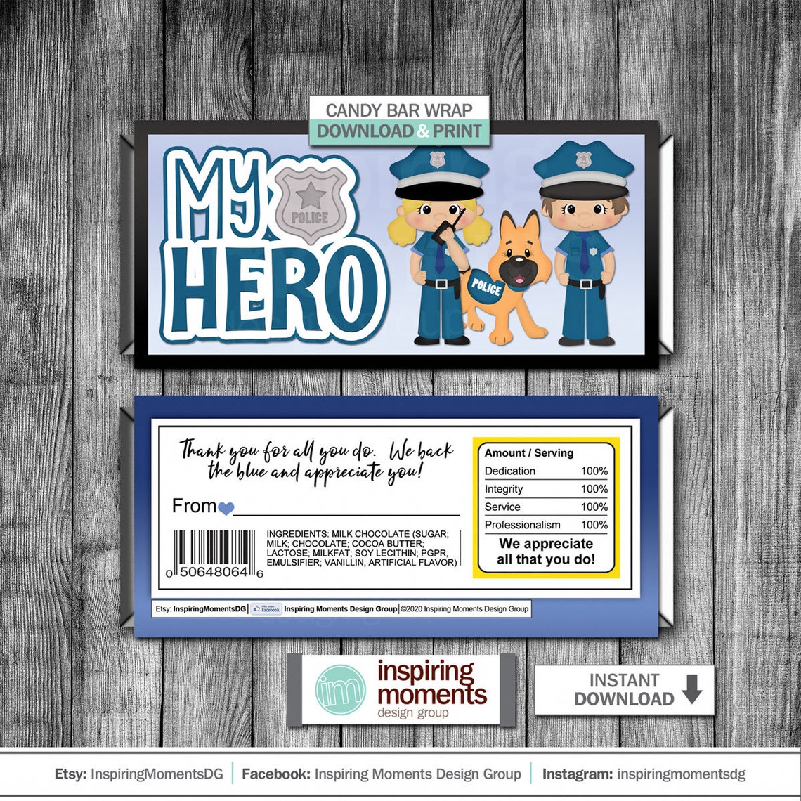Police Officer is My Hero Candy Bar Wrap Love Police Law | Etsy