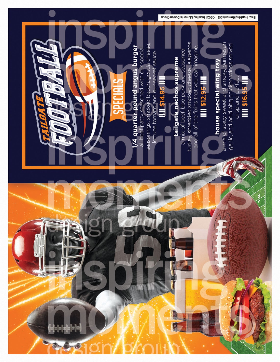 Football Menu Event Flyer Printable Super Bowl Tailgating | Etsy