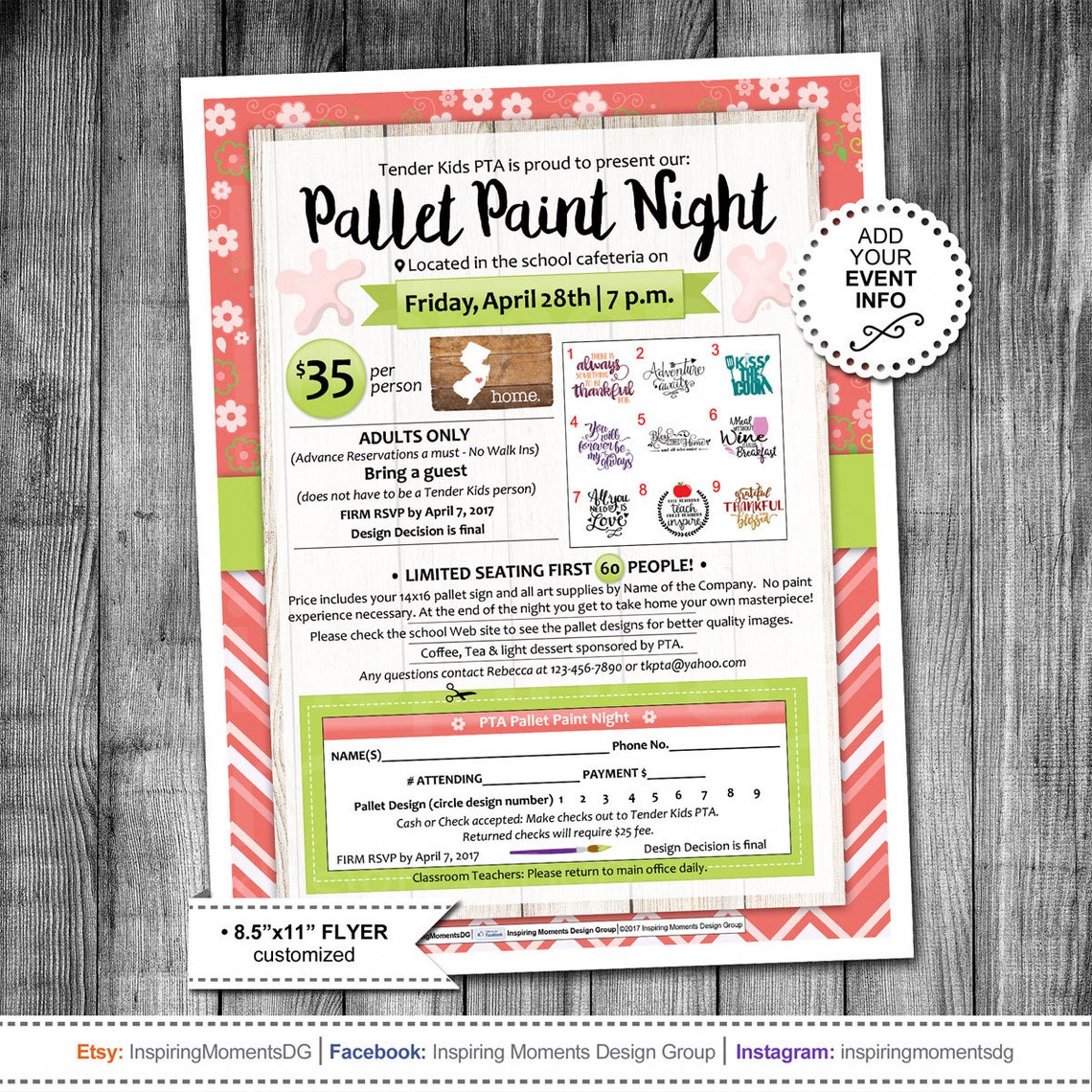 Event Flyer Printable PTA Fundraiser PTN Pallet Paint - Etsy