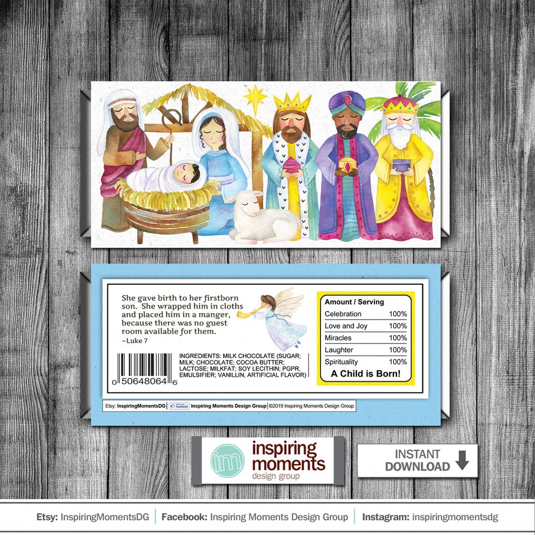 Nativity Candy Bar Wrap, Christmas, Happy Holidays, Manger, Religious ...
