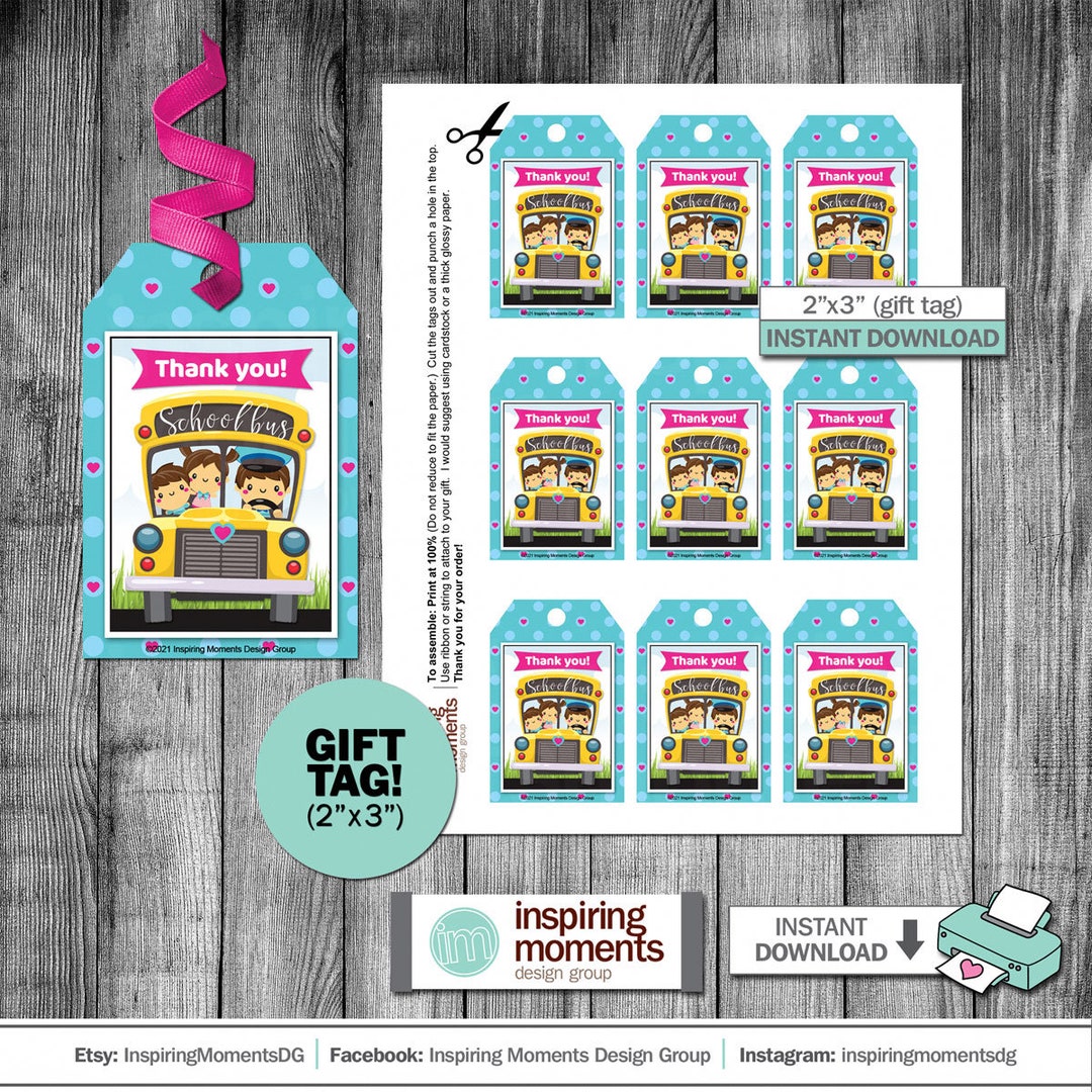 School Bus Driver Thank You Gift Tag End of the School Year Bus Driver ...