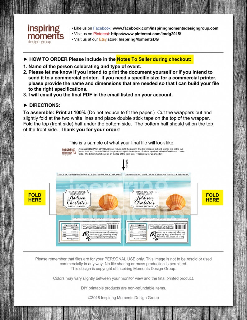 Beach Bridal Shower Candy Bar Wrappers Shell Candy Bar Wrap | Etsy