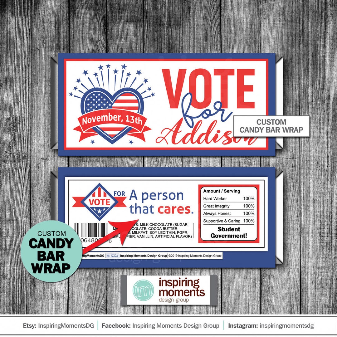 School Elections Candy Bar Wrappers, Vote, Student Election, Candy Bar ...