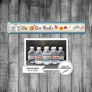 Give Thanks Water Bottle Wrap | Thanksgiving | Fall | Pumpkin | Leaves ...