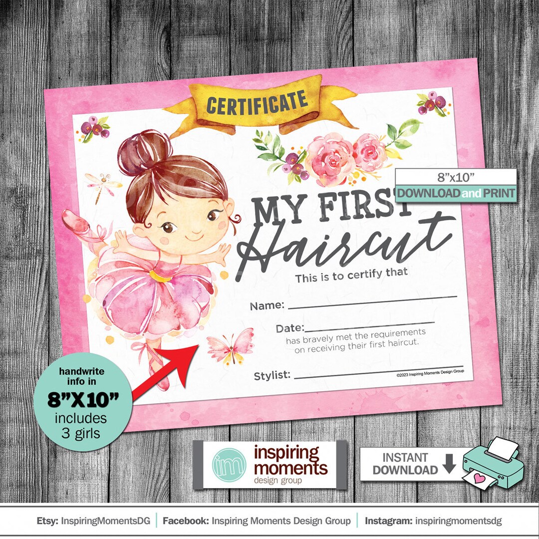 First Haircut Certificate, Beauty Salon, Print, Sign, Girl, My First ...