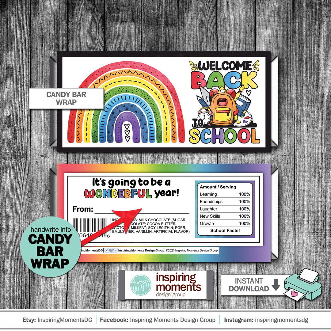 Back to School Candy Bar Wrap New School Year Thank You Gift for ...