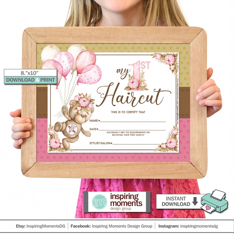 First Haircut Certificate Sign Print Girl Salon My | Etsy