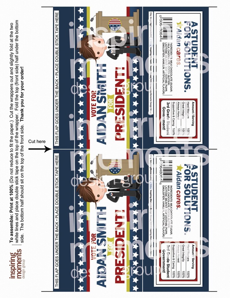 School Elections Candy Bar Wrappers Vote Election - Etsy