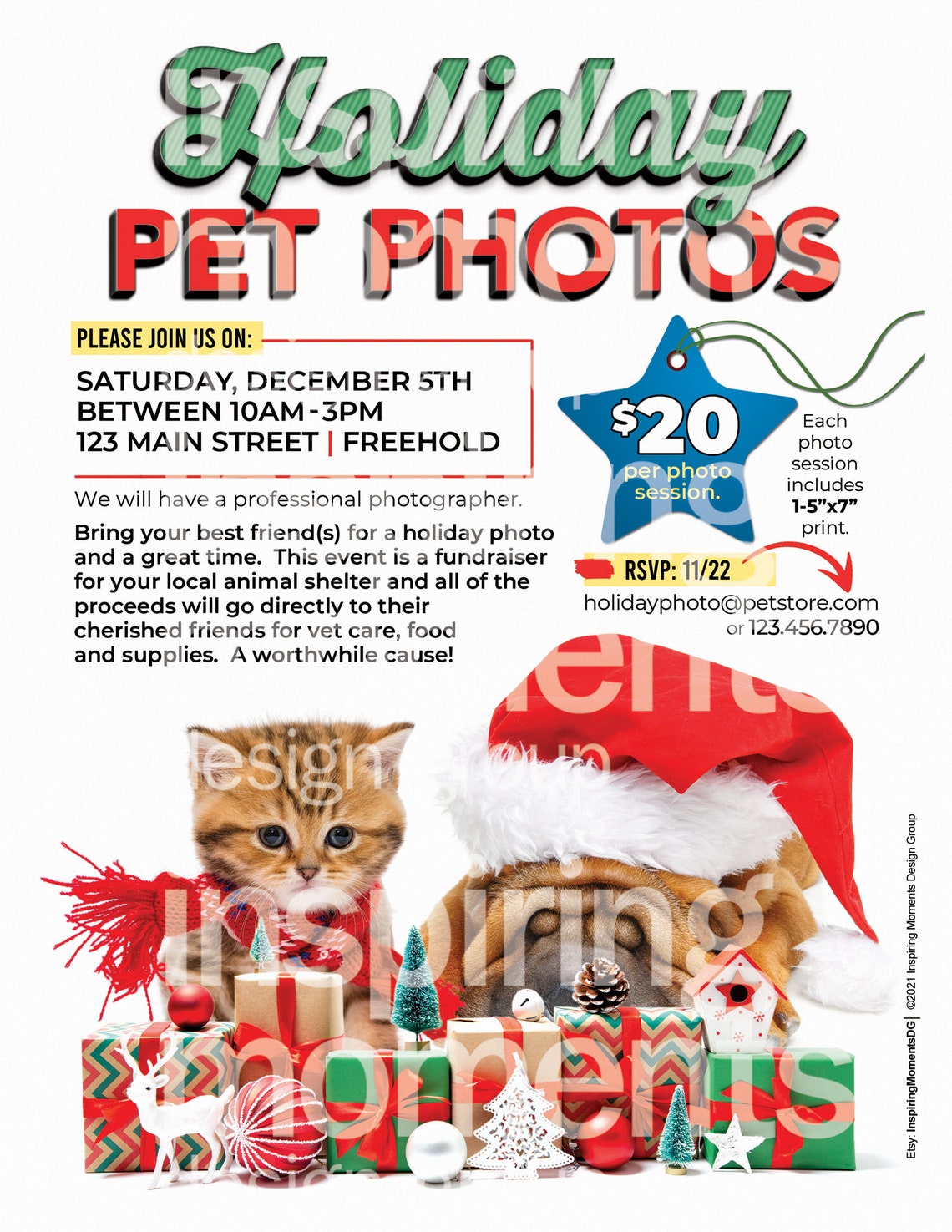 Pet Photos Event Flyer Printable Holiday Dog Groomer Small - Etsy