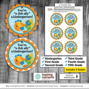 School Favor Tag, You're O-fish-ally A Kindergartner, First Grader ...