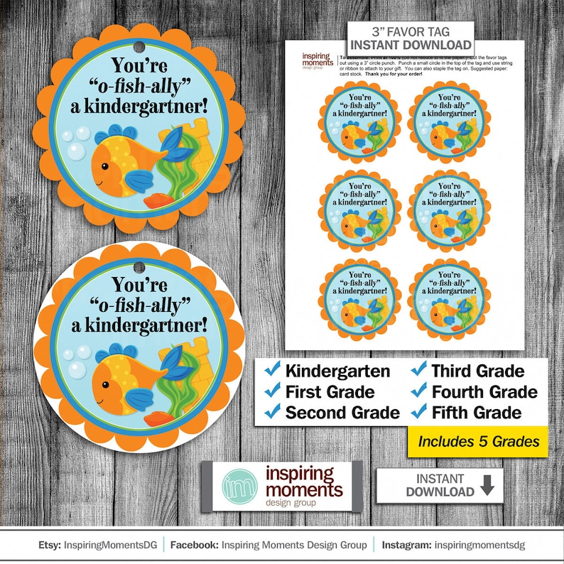 School Favor Tag You're O-fish-ally A Kindergartner - Etsy