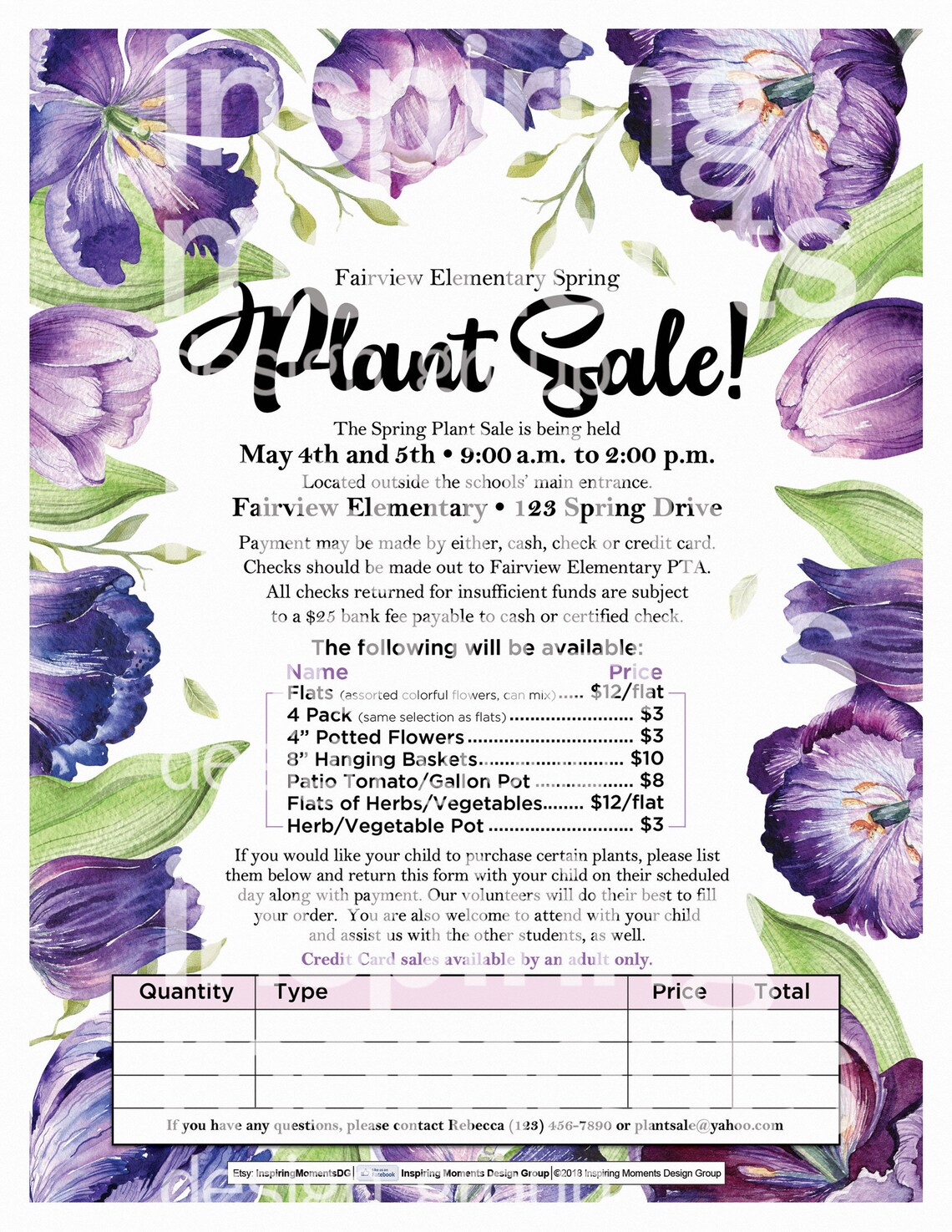 Plant Sale Event Flyer Printable Fundraiser Community | Etsy