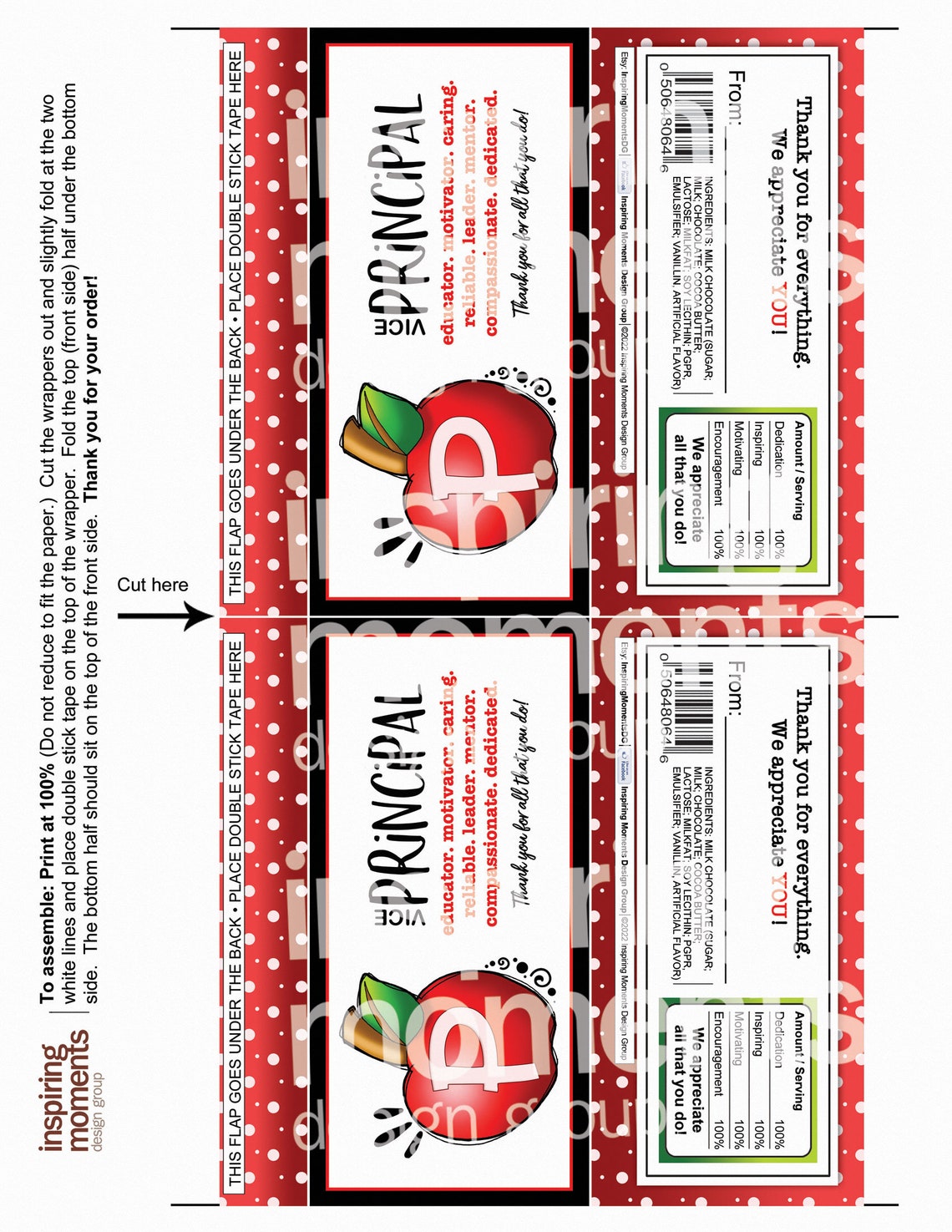 Principal Gift Candy Bar Wrapper: Teacher Appreciation (DIY Digital ...