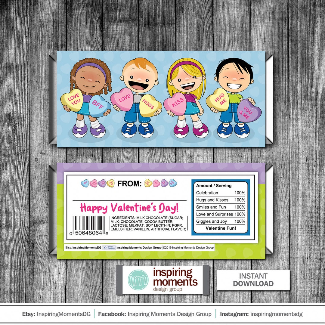 Valentine Conversation Hearts Candy Bar Wrapper, Kids Valentine Candy ...