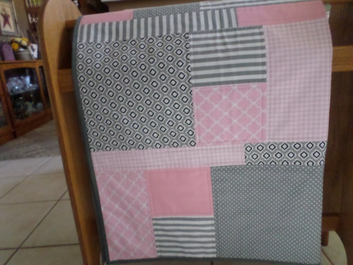 Gray and Pink Quilted Patchwork Blanket Throw for Baby Girl - Etsy