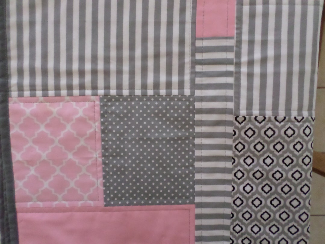 Gray and Pink Quilted Patchwork Blanket Throw for Baby Girl - Etsy
