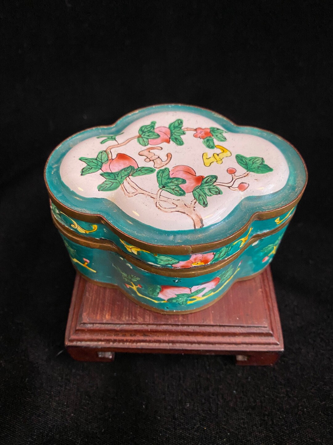 Chinese Canton Enamel Box With Flowers Bats and Peaches - Etsy