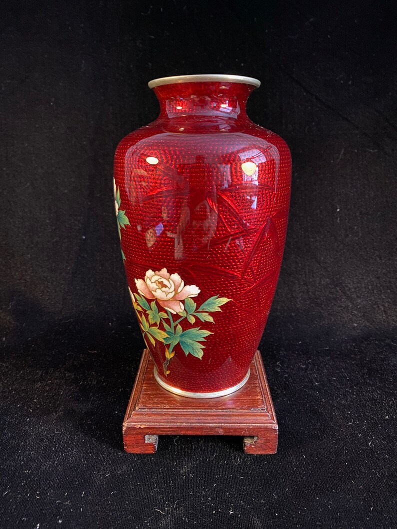 Fine Japanese Cloisonné Akasuke Pigeon Blood Vase Peonies - Etsy