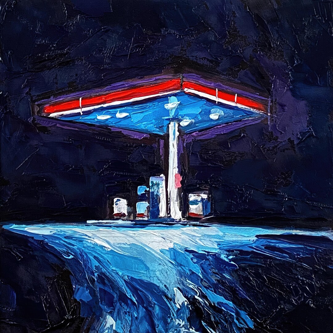 Art Print of Dark Gas Station Nocturne Landscape Ambient Lighting ...