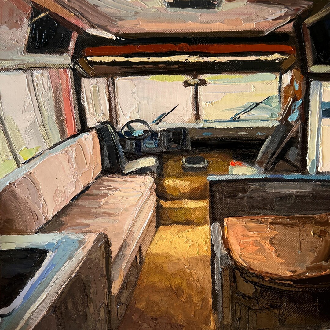 Vintage Camper Van Impasto Art Print: Retro Nostalgia on Photo Rag ...