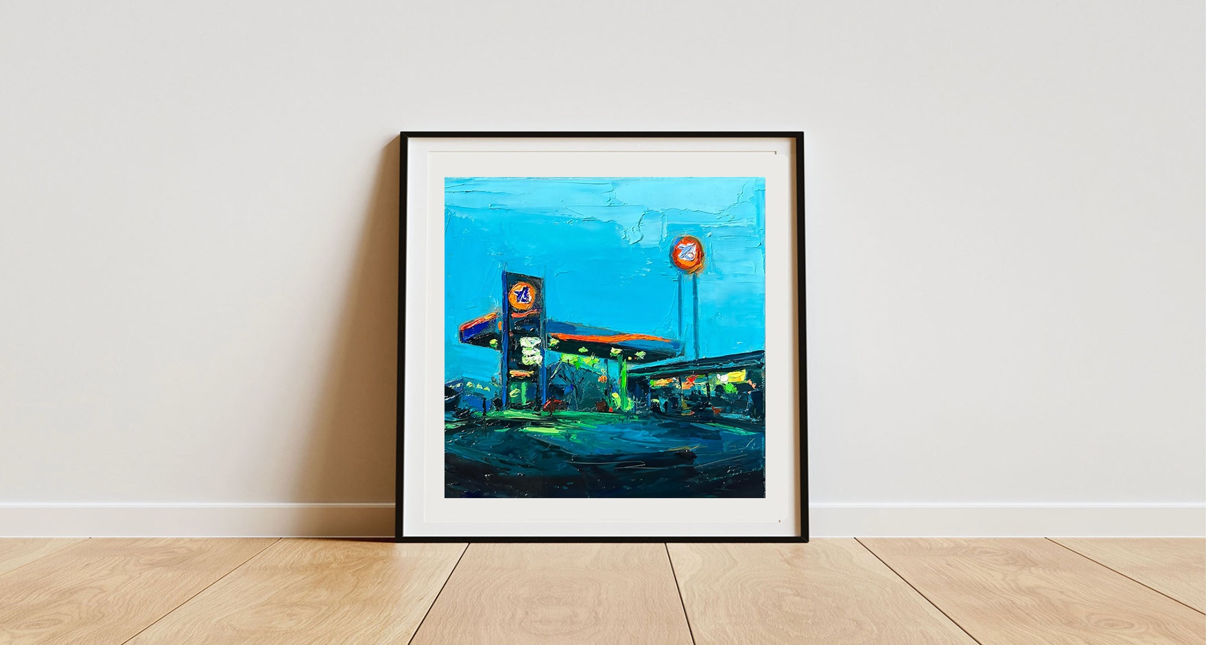 Retro Gas Station Palette Knife Art Print Blue 76 Petrol Filling ...