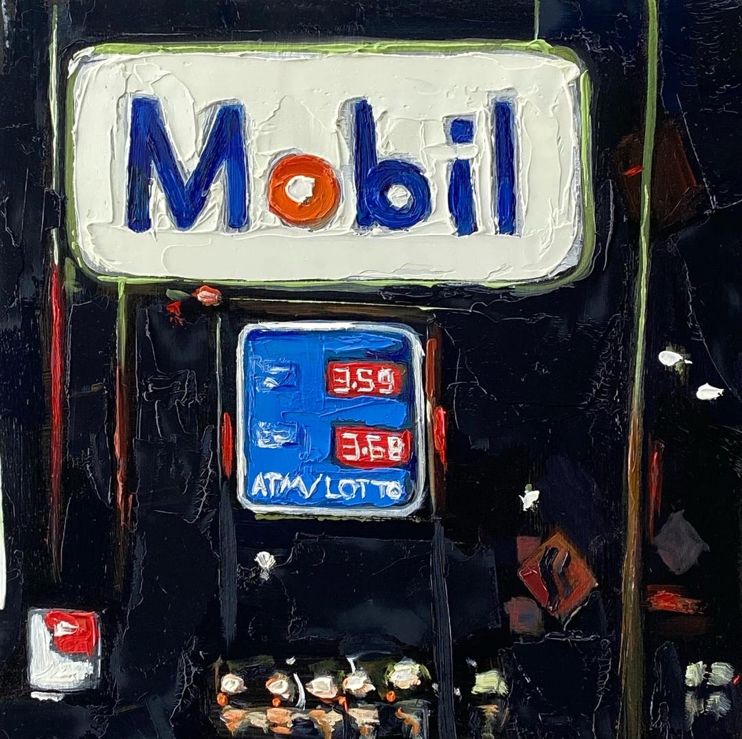 Retro Mobile Gas Station Print: Textured Oil Painting on Paper - Etsy
