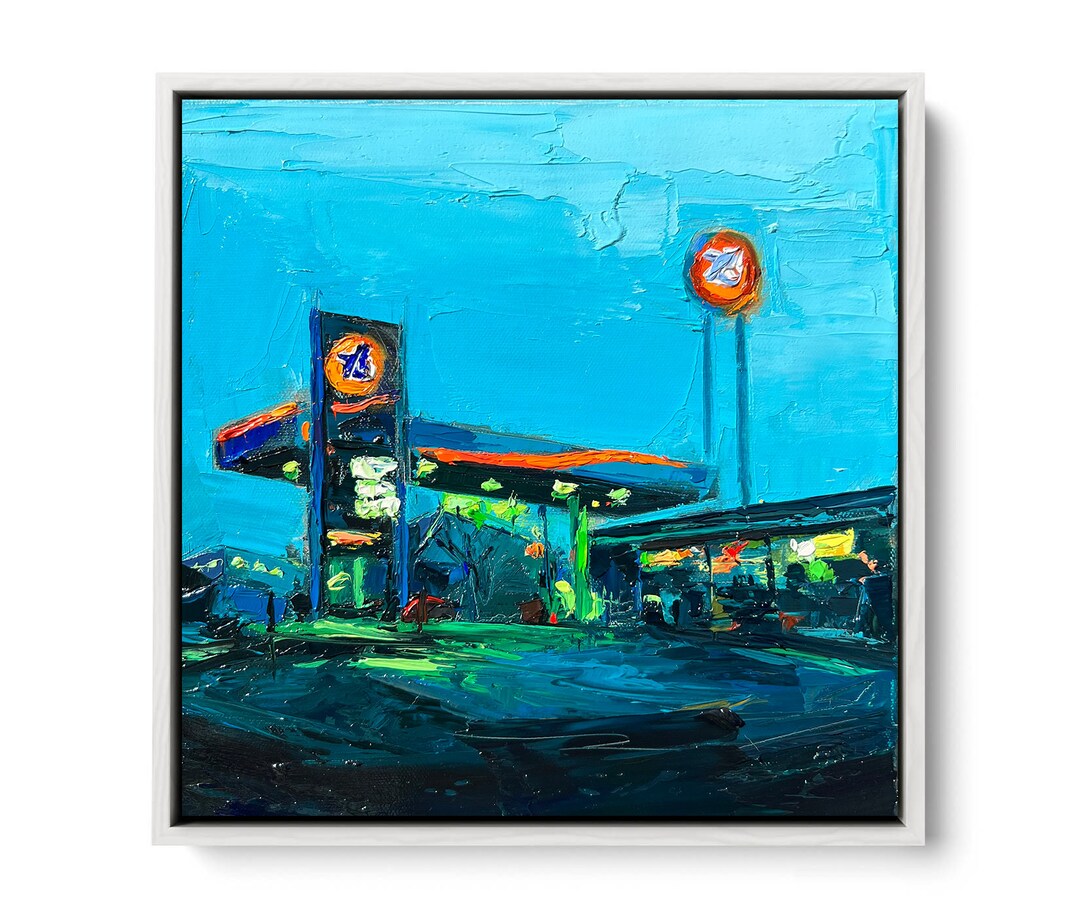 Retro Gas Station Art Print: Palette Knife Oil Painting on Paper - Etsy