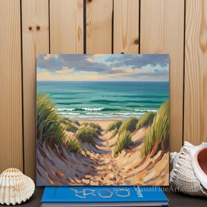 Sandy Beach Path Impressionist Painting: Coastal Seaside Landscape ...