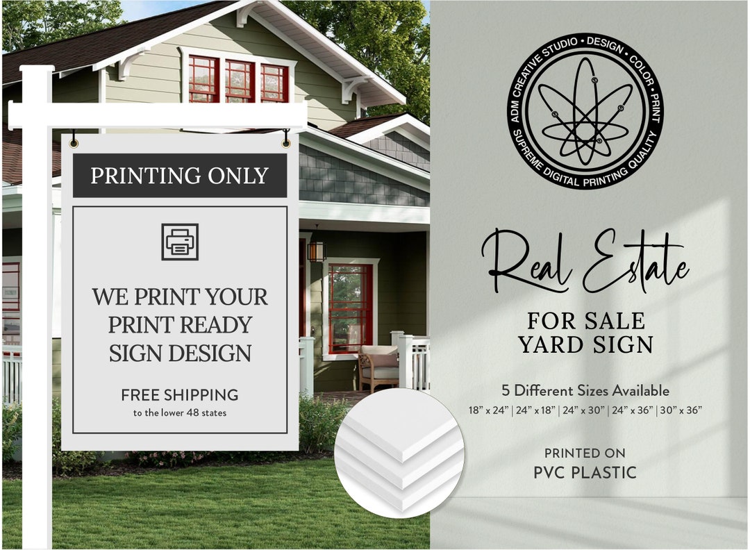 Real Estate Yard Sign Printing: Durable PVC, Front & Back Print - Etsy