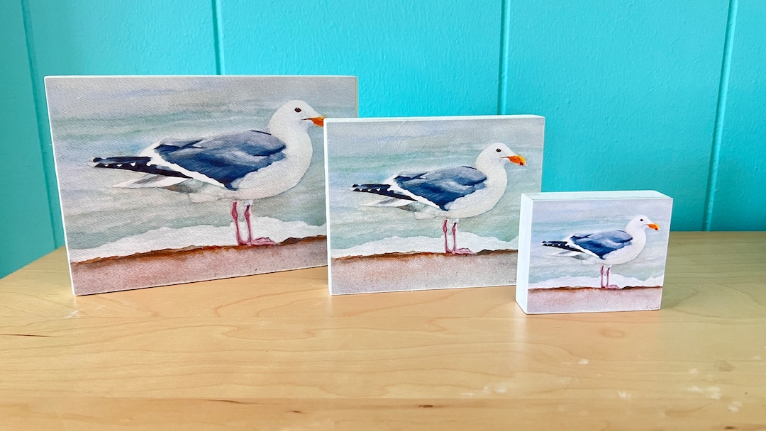 Standing Seagull Print Mounted on White Wood Blocks - Etsy