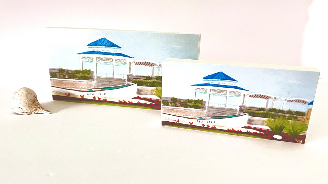 Sea Isle City Lifeguard Boat and Gazebo Print Mounted on a Wood Block ...
