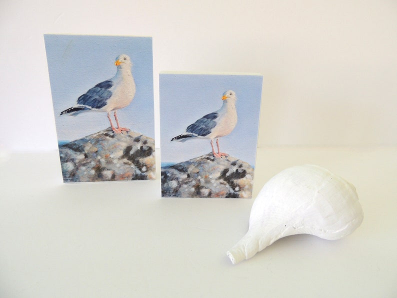 Seagull on Rock Print: Newport RI Oil Painting on White Wood Block - Etsy