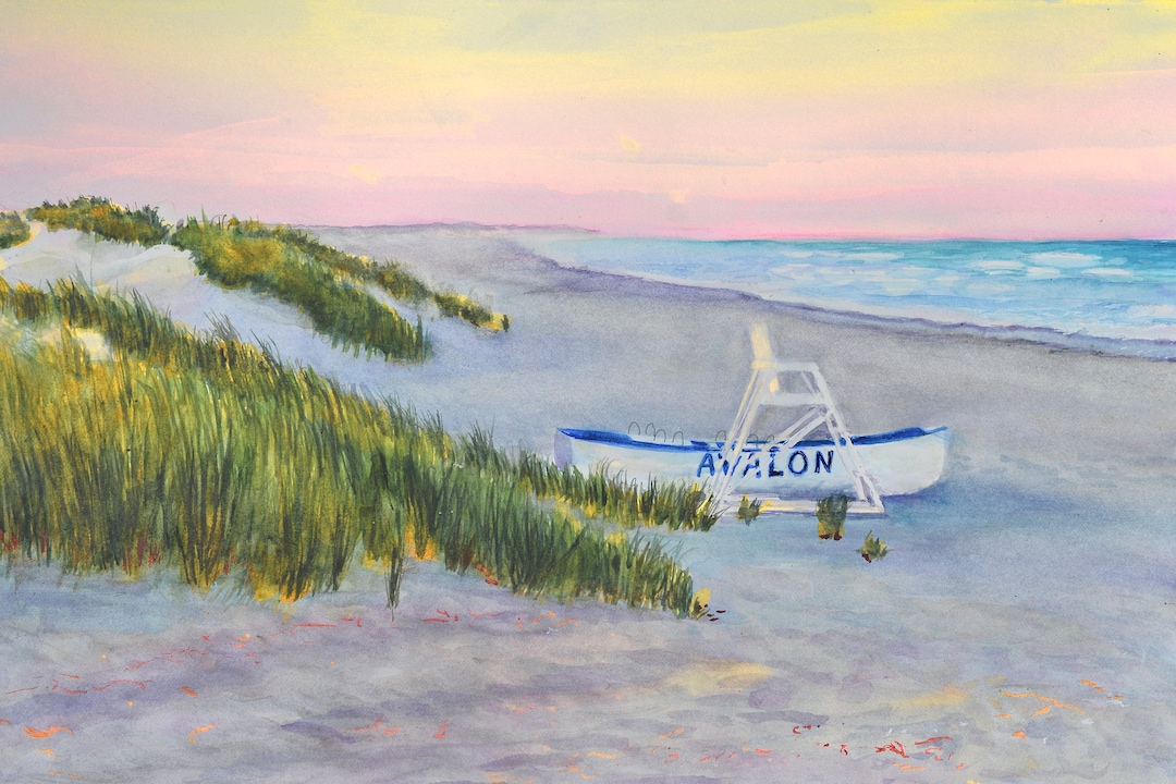 Avalon NJ Boat and Beach at Sunset Print of an Original Watercolor - Etsy