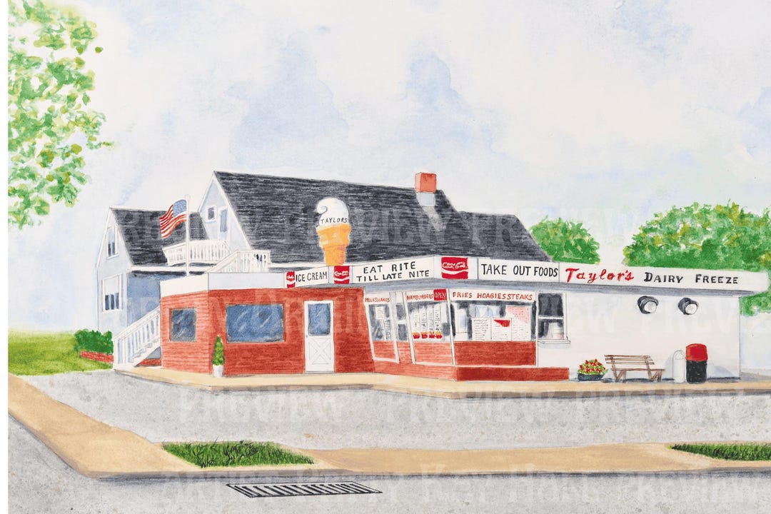 Taylor's Dairy Freeze Watercolor Print: Stone Harbor Vintage Art - Etsy