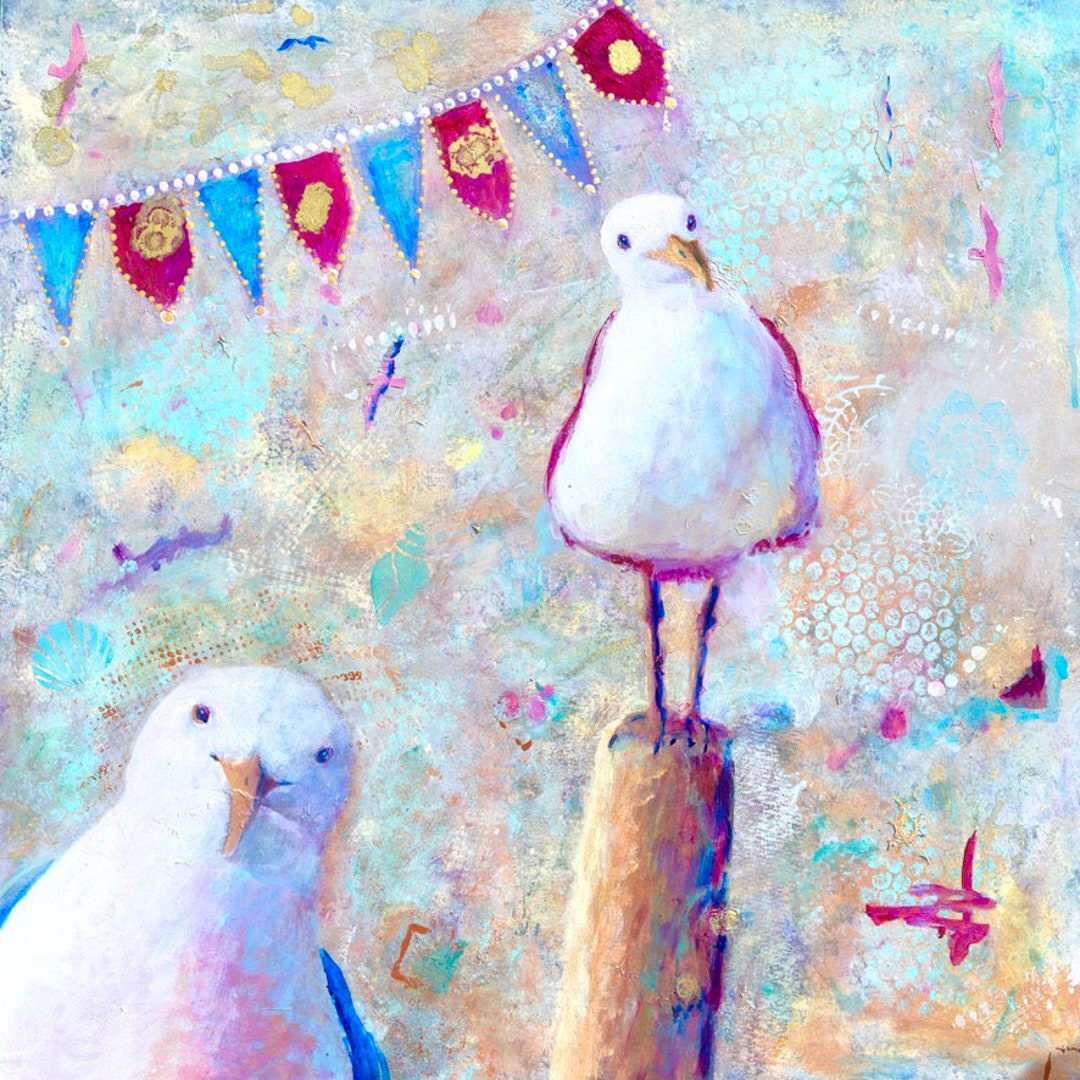 Funny Seagull Hand Signed Frameable Art of Playful, Whimsical Seagulls ...