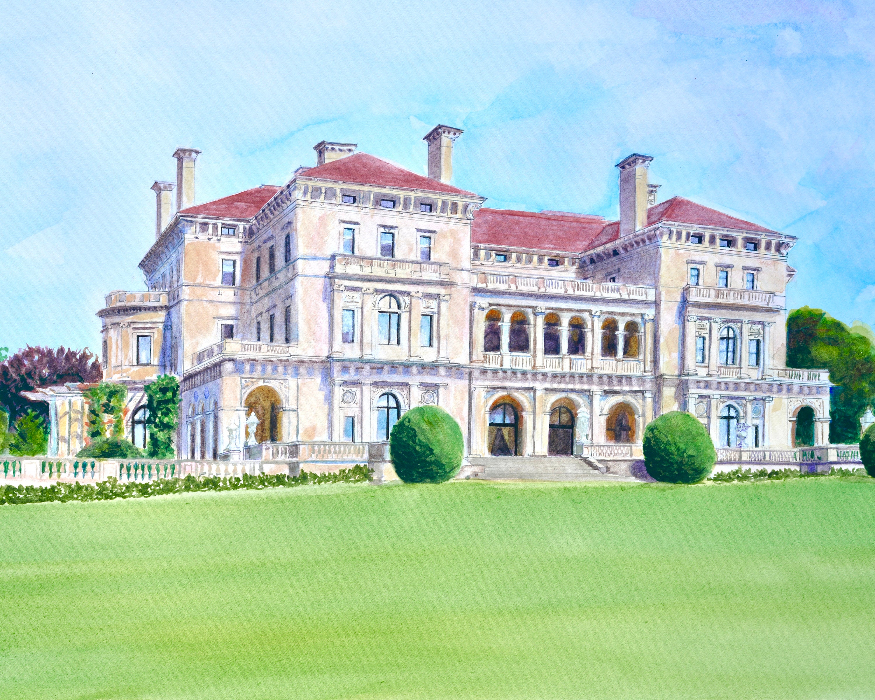 The Breakers 12x18 Mansion Newport RI Original Watercolor Painting of ...