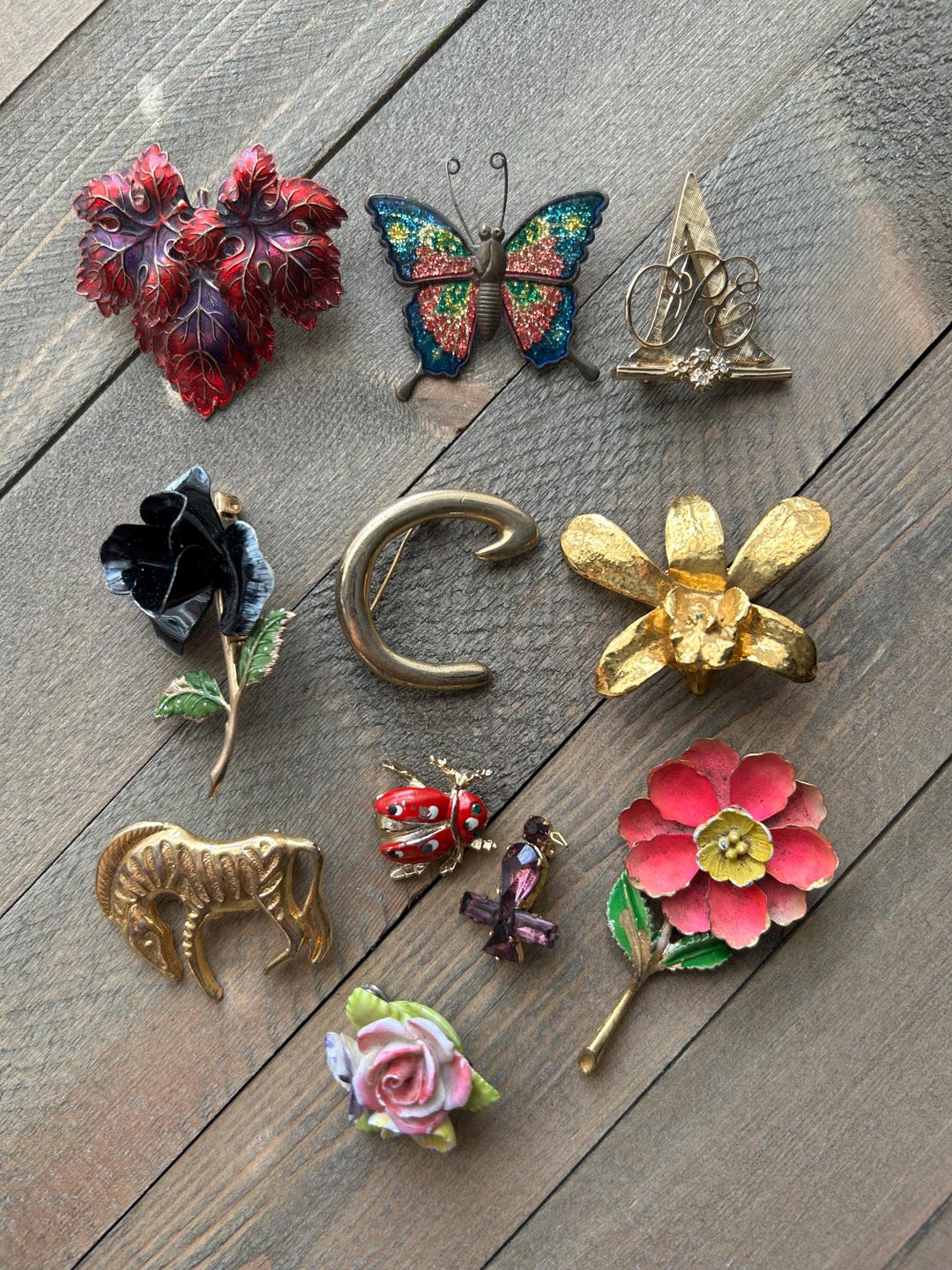 Vintage Pins Brooch Bundle Lot - Estate Jewelry - Rhinestones Floral ...