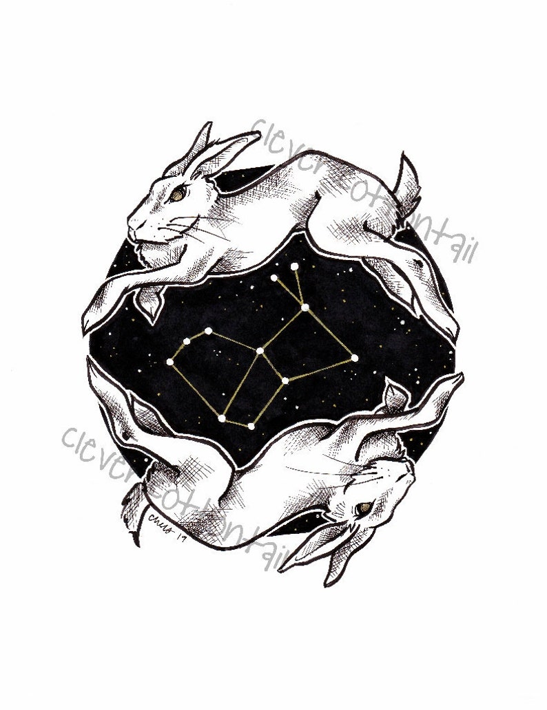 Rabbit Constellation Lepus / Black and White Art / Space and - Etsy