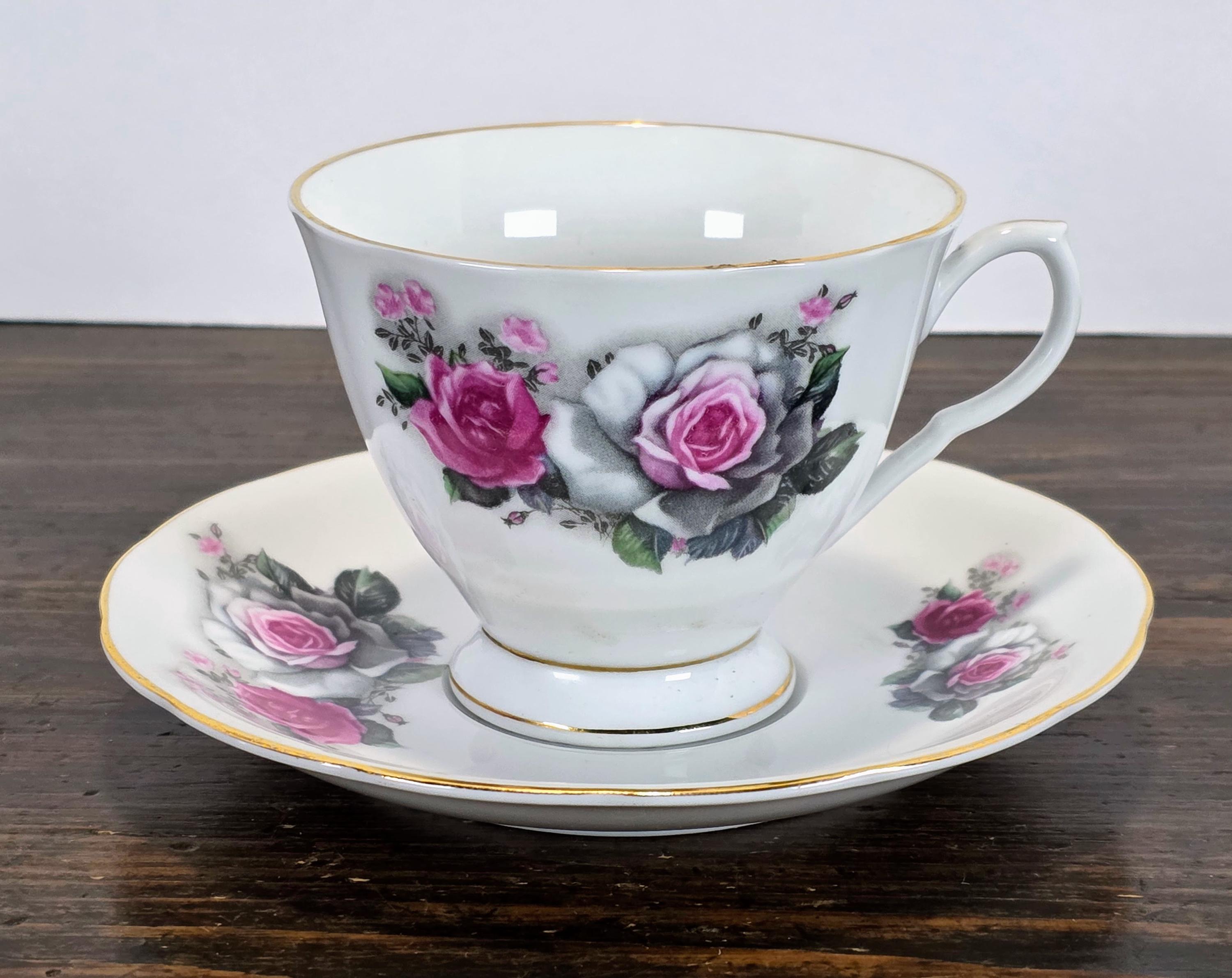 Pink Rose Porcelain Footed Tea Cup and Saucer by Yong Sheng - Etsy