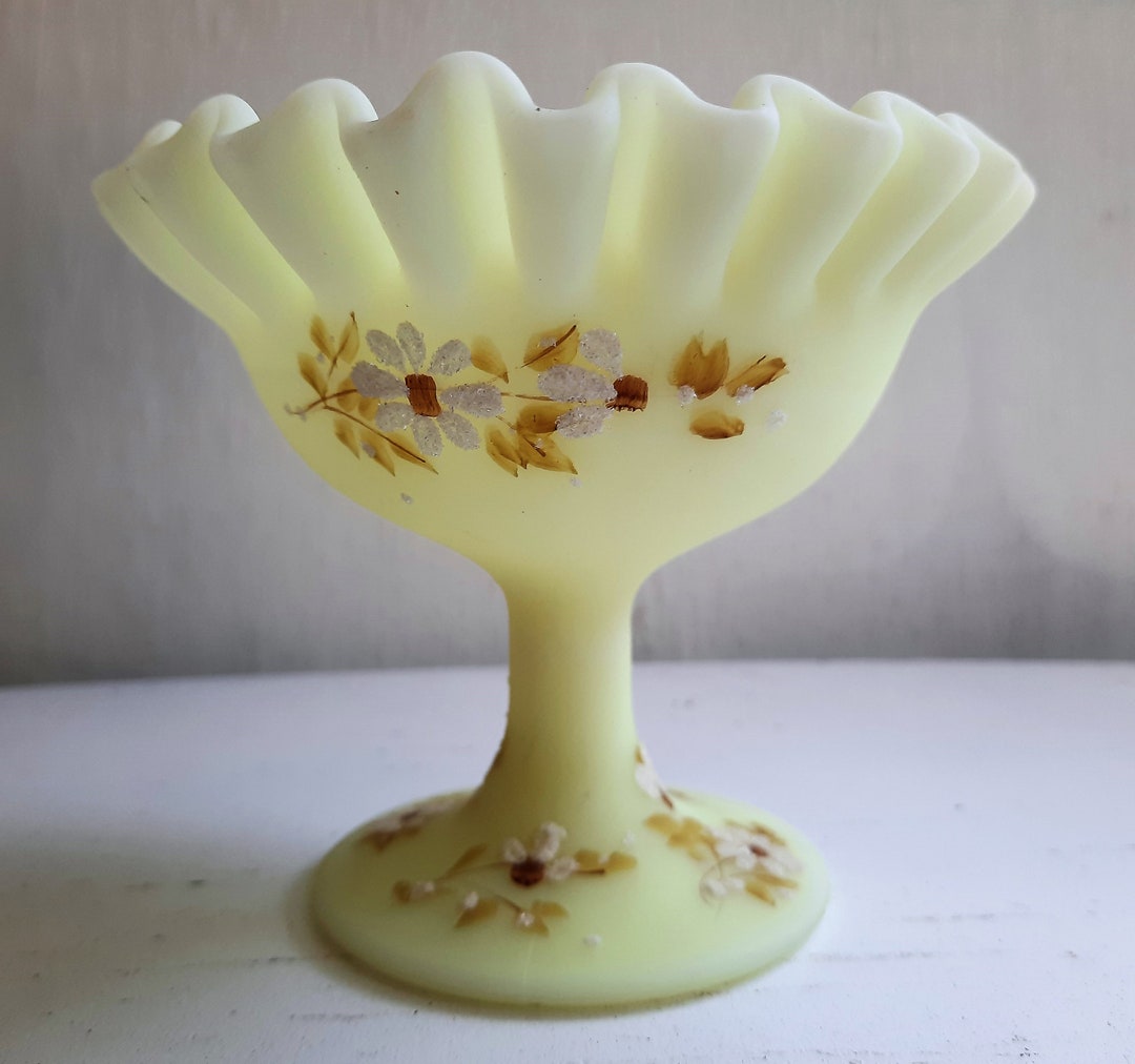 Fenton Custard Glass Ruffled Compote - Etsy