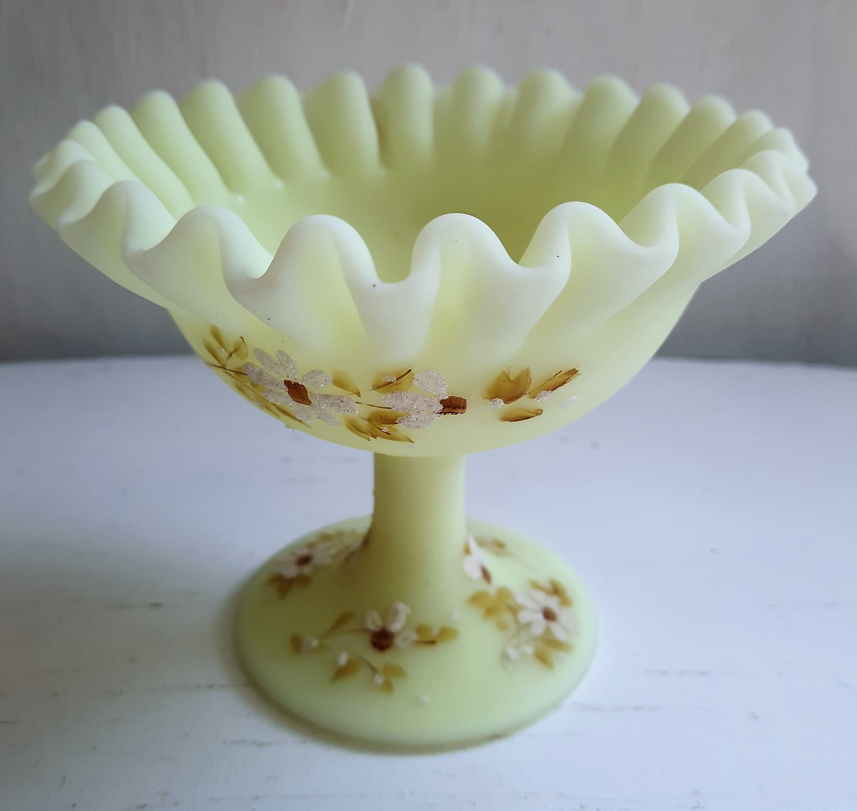 Fenton Custard Glass Ruffled Compote - Etsy