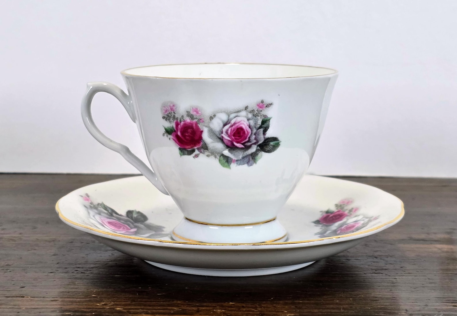 Pink Rose Porcelain Footed Tea Cup and Saucer by Yong Sheng - Etsy