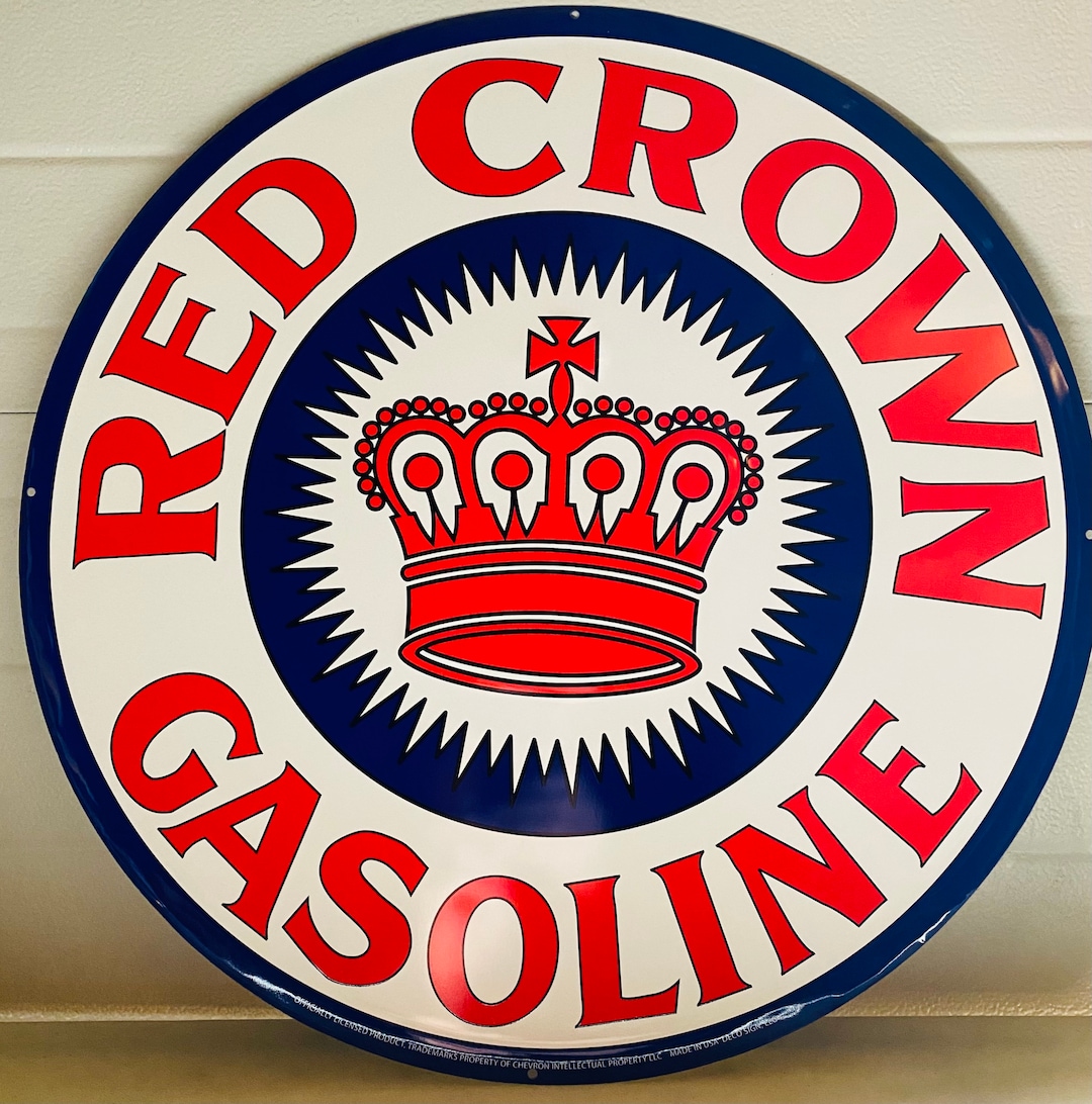Huge 24” Red Crown Gasoline Sign - Garage Vintage Tin Sign - Man Cave ...