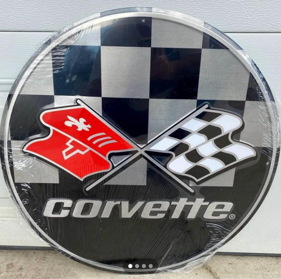 24” Chevrolet Corvette Checkered Flags Retro Style Tin Sign - Garage ...