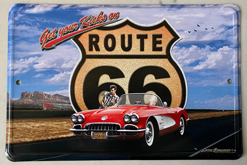 Get Your Kicks on Route 66 Corvette Embossed Retro Sign Vintage Tin Sign Man Cave Garage Art - Etsy